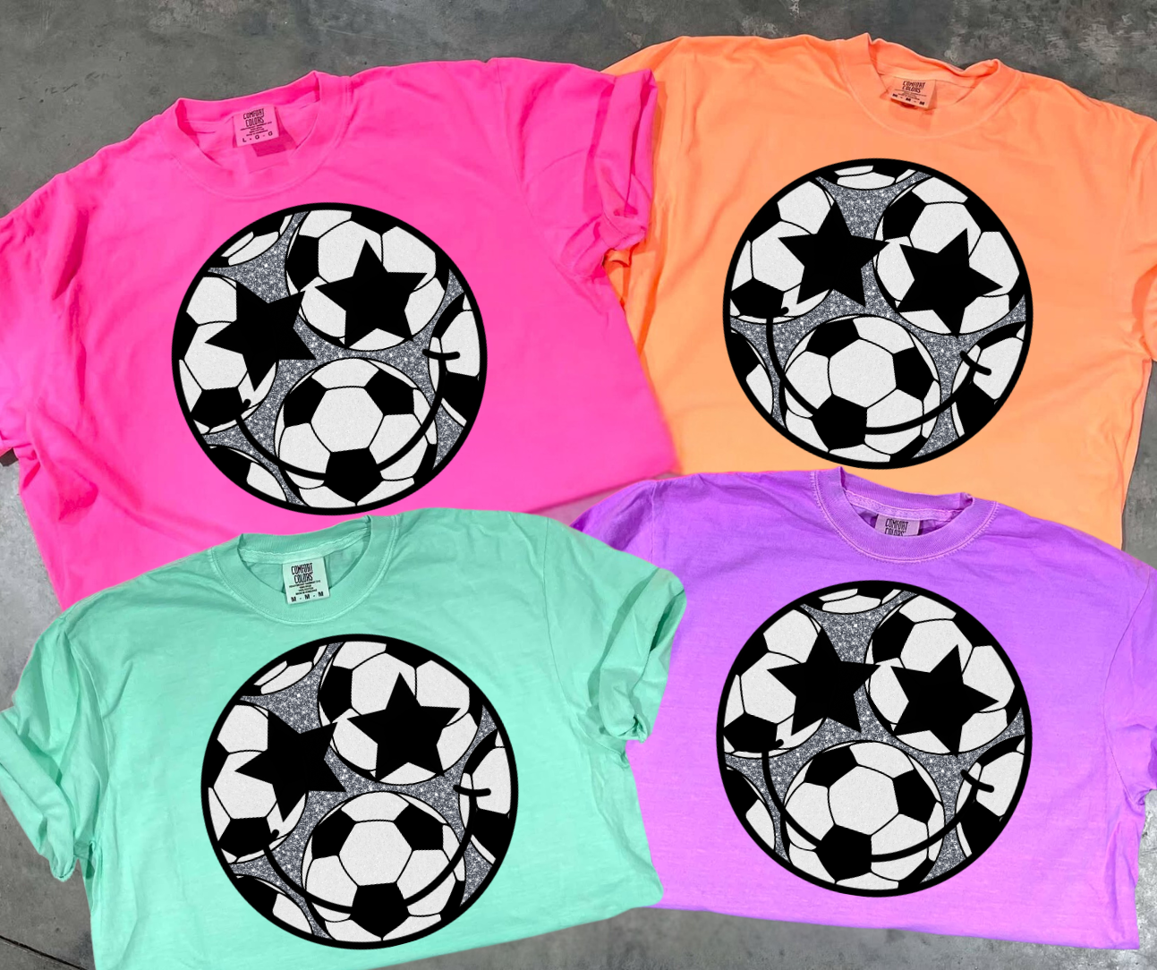 DTF TRANSFER ONLY - Faux Glitter Soccer Ball Happy Face – Rooster DTF ...