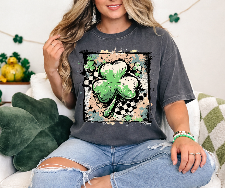 DTF TRANSFER ONLY - Abstract Checkered Clover – Rooster DTF Transfer Co