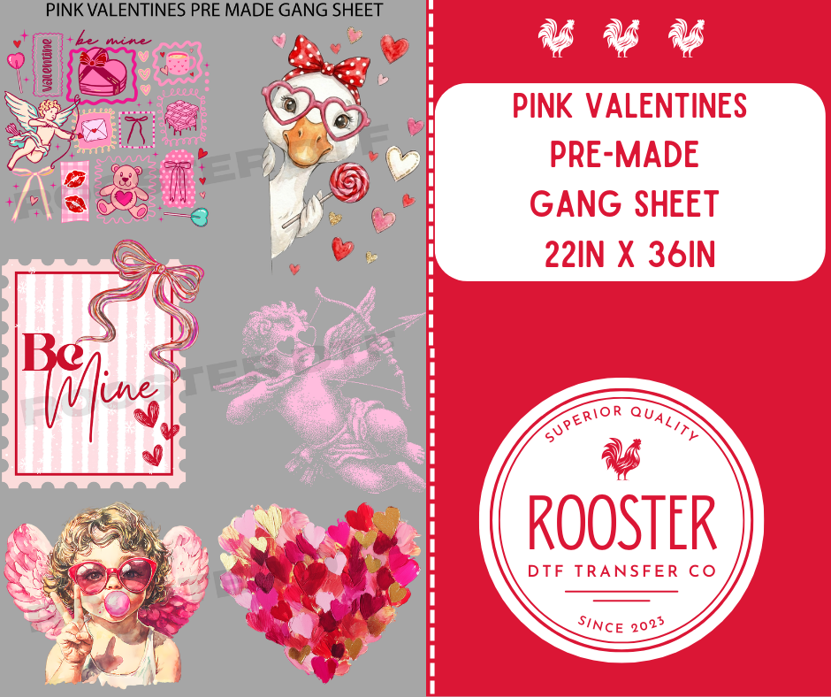 DTF TRANSFER ONLY - PINK VALENTINES PRE-MADE GANG SHEET (22x36in ...
